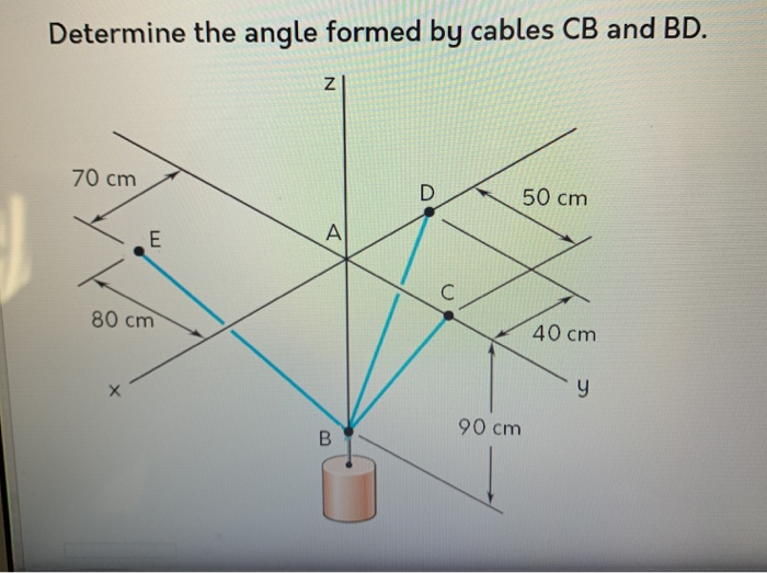 Solved Determine the angle formed by cables CB and BD. N 70 | Chegg.com