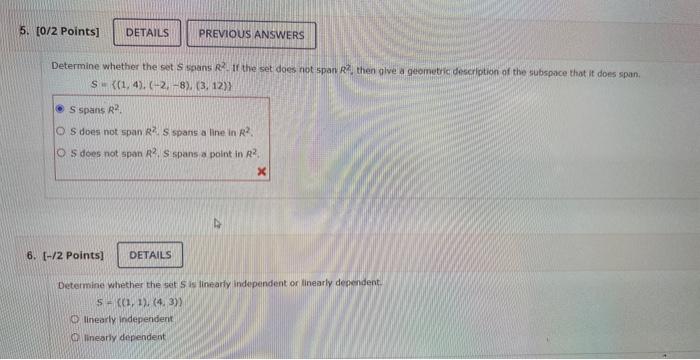 Solved Determine whether the set S spans R2. If the set does | Chegg.com