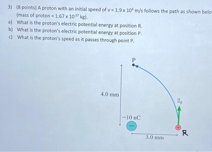 Solved 3) (8 points) A proton with an initial speed of v = | Chegg.com