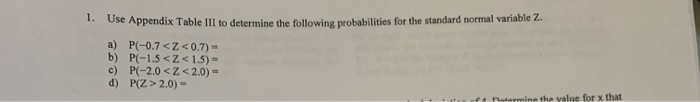 Solved 1. Use Appendix Table III to determine the followine | Chegg.com