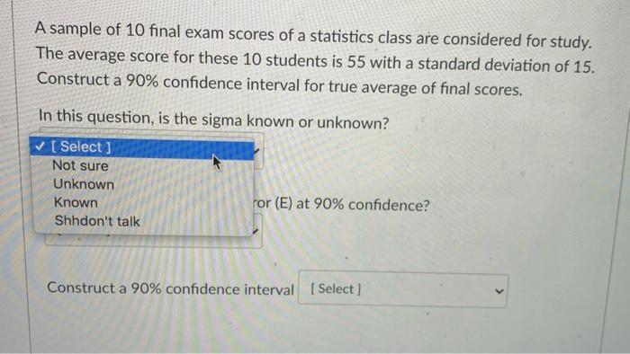 Solved A sample of 10 final exam scores of a statistics | Chegg.com