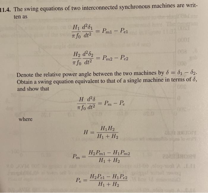 Solved 11.4. The swing equations of two interconnected | Chegg.com