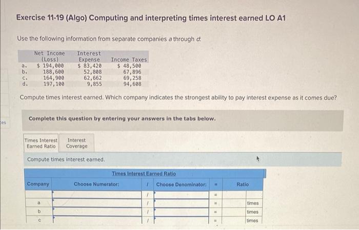 Solved Exercise 11-19 (Algo) Computing and interpreting | Chegg.com