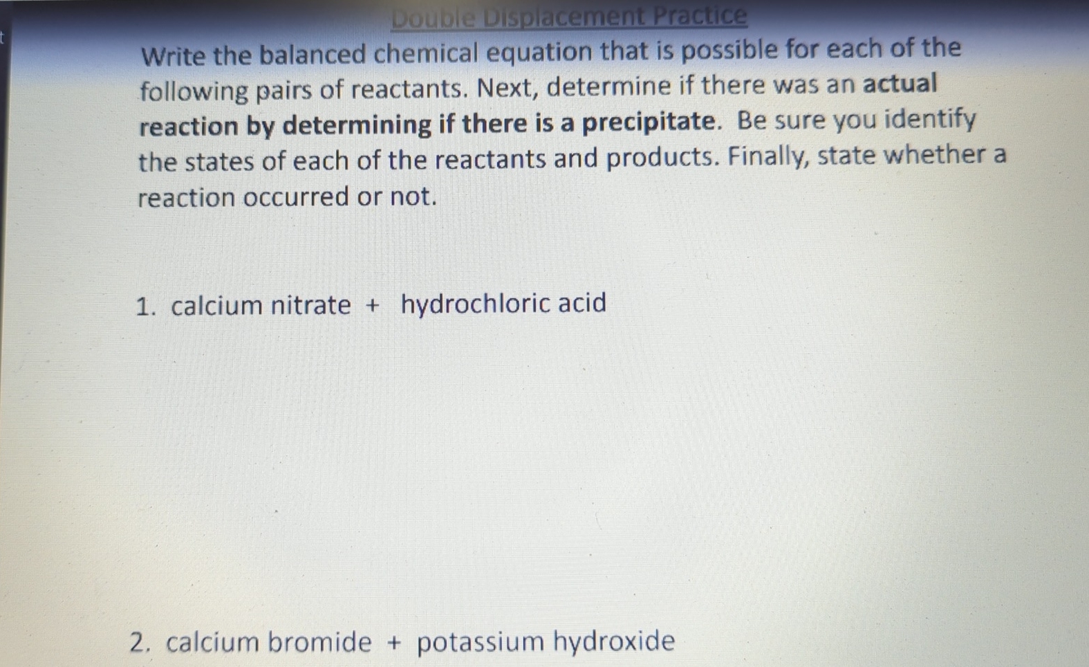 Solved Double Displacement PracticeWrite the balanced | Chegg.com
