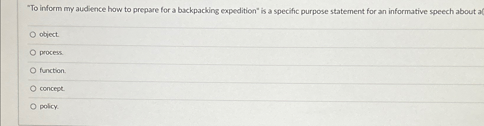 Solved "To inform my audience how to prepare for a | Chegg.com