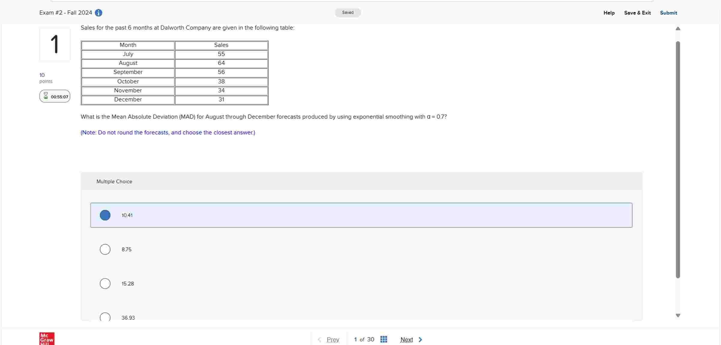 Solved Sales for the past 6 ﻿months at Dalworth Company are | Chegg.com