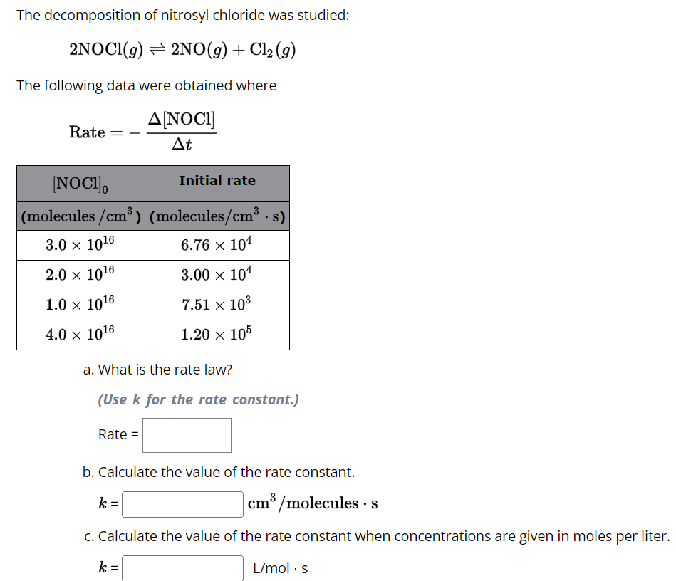 The decomposition of nitrosyl chloride was | Chegg.com