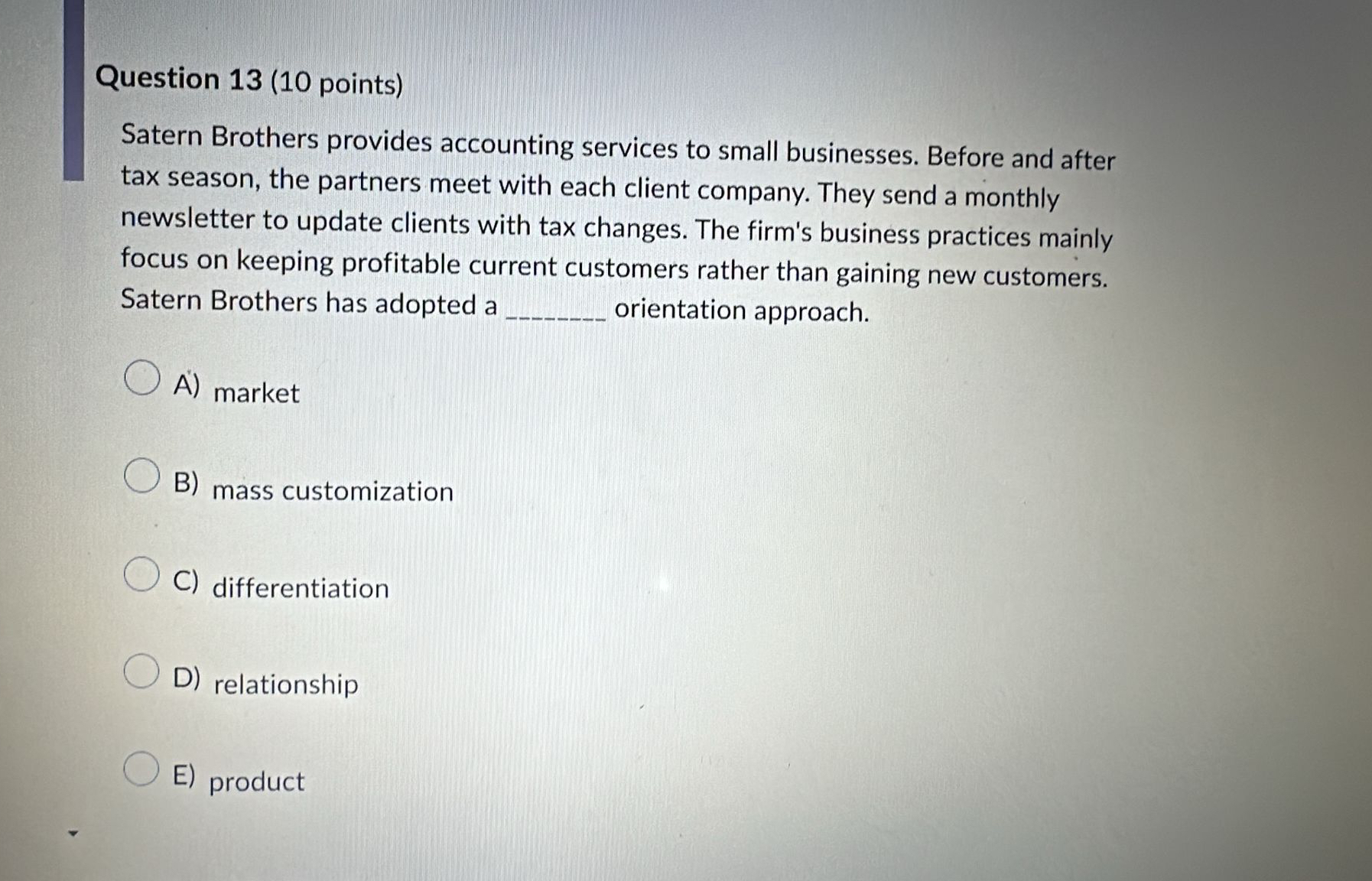 Solved Question 13 (10 ﻿points)Satern Brothers provides | Chegg.com