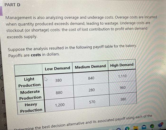 Solved Management is also analyzing overage and underage | Chegg.com