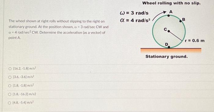 Solved Wheel rolling with no slip. The wheel shown at right | Chegg.com