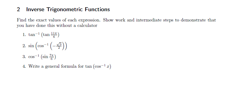 Solved 2 Inverse Trigonometric Functions Find the exact | Chegg.com