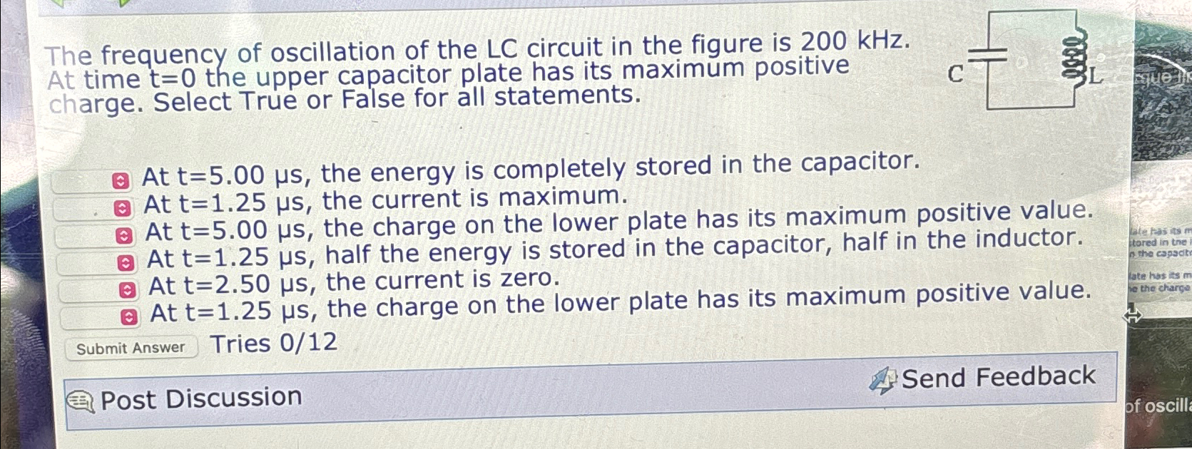 Solved The frequency of oscillation of the LC circuit in the | Chegg.com