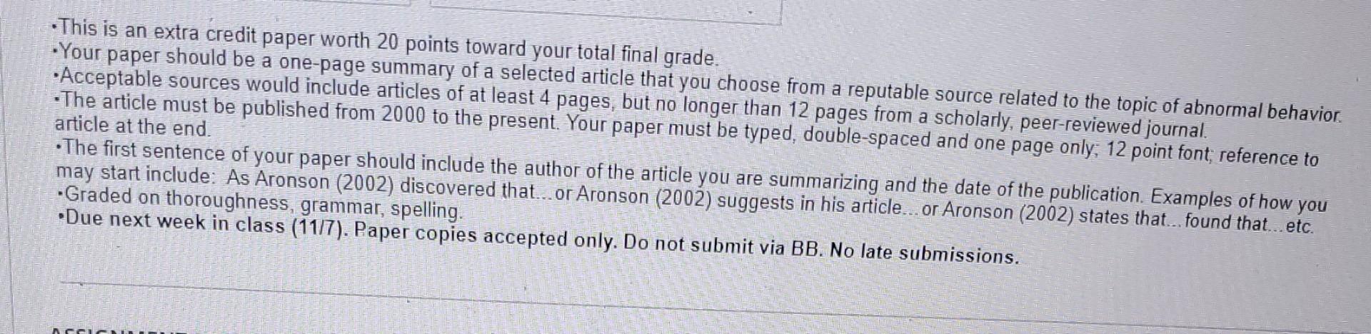 - This is an extra credit paper worth 20 points | Chegg.com