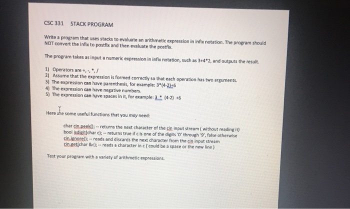 Solved CSC 331 STACK PROGRAM Write a program that uses | Chegg.com
