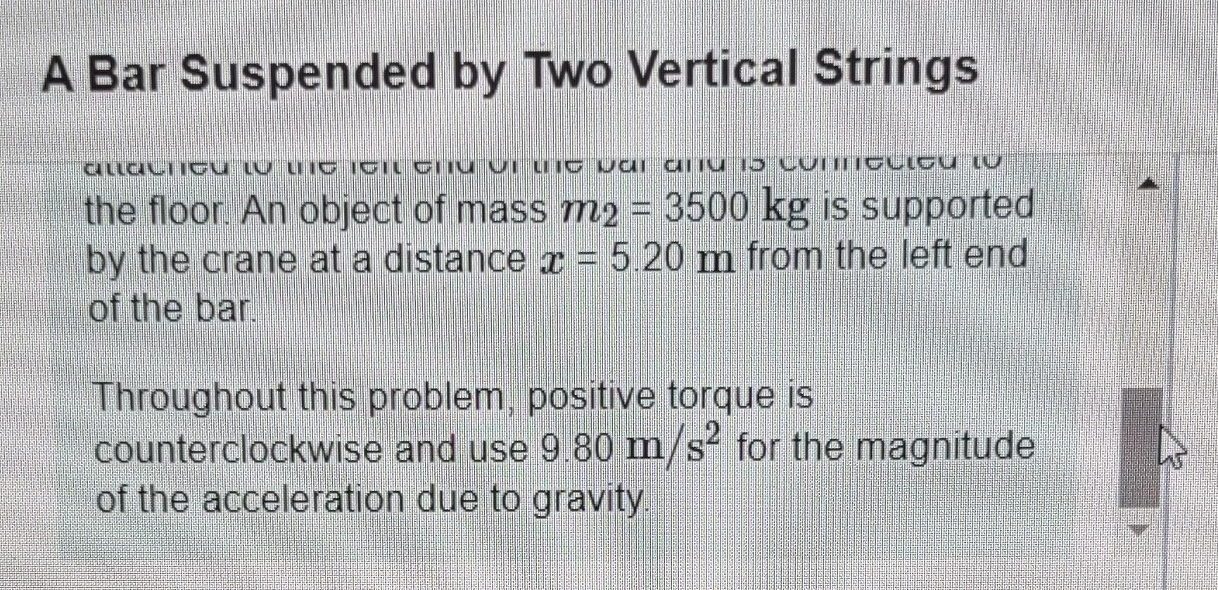 Solved A Bar Suspended by Two Vertical Strings The figure | Chegg.com