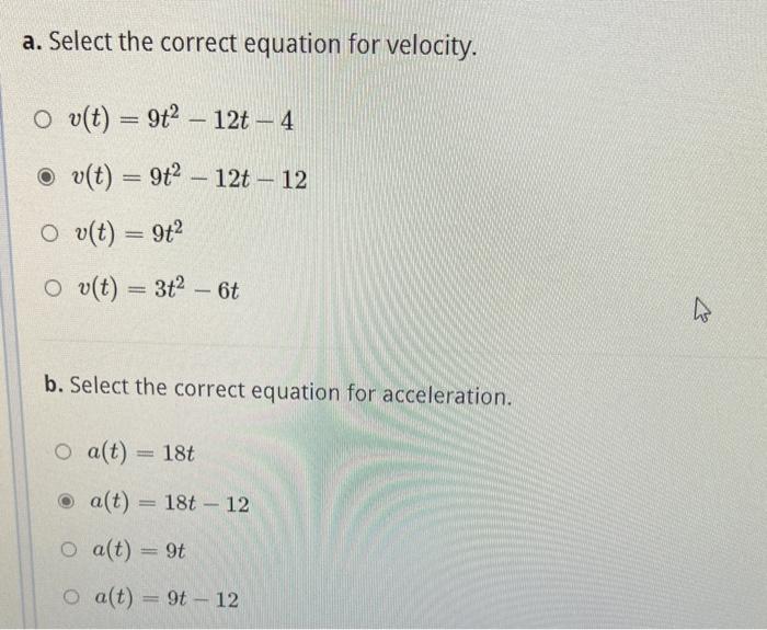 Solved Given the position equation s(t)=3t3−6t2−12t+8 a. | Chegg.com