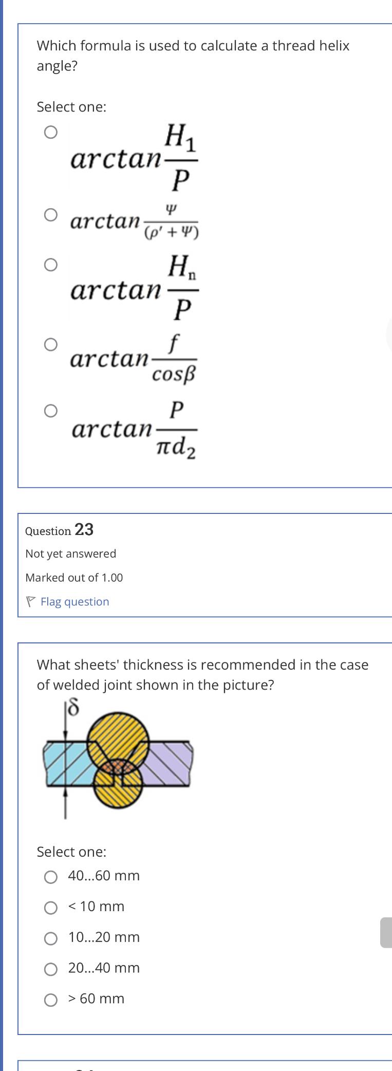 Solved Which formula is used to calculate a thread helix | Chegg.com