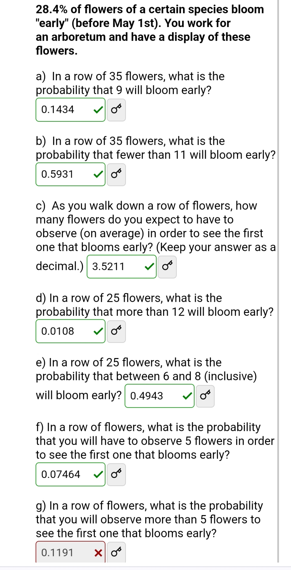 Solved 28.4% ﻿of flowers of a certain species bloom "early" | Chegg.com