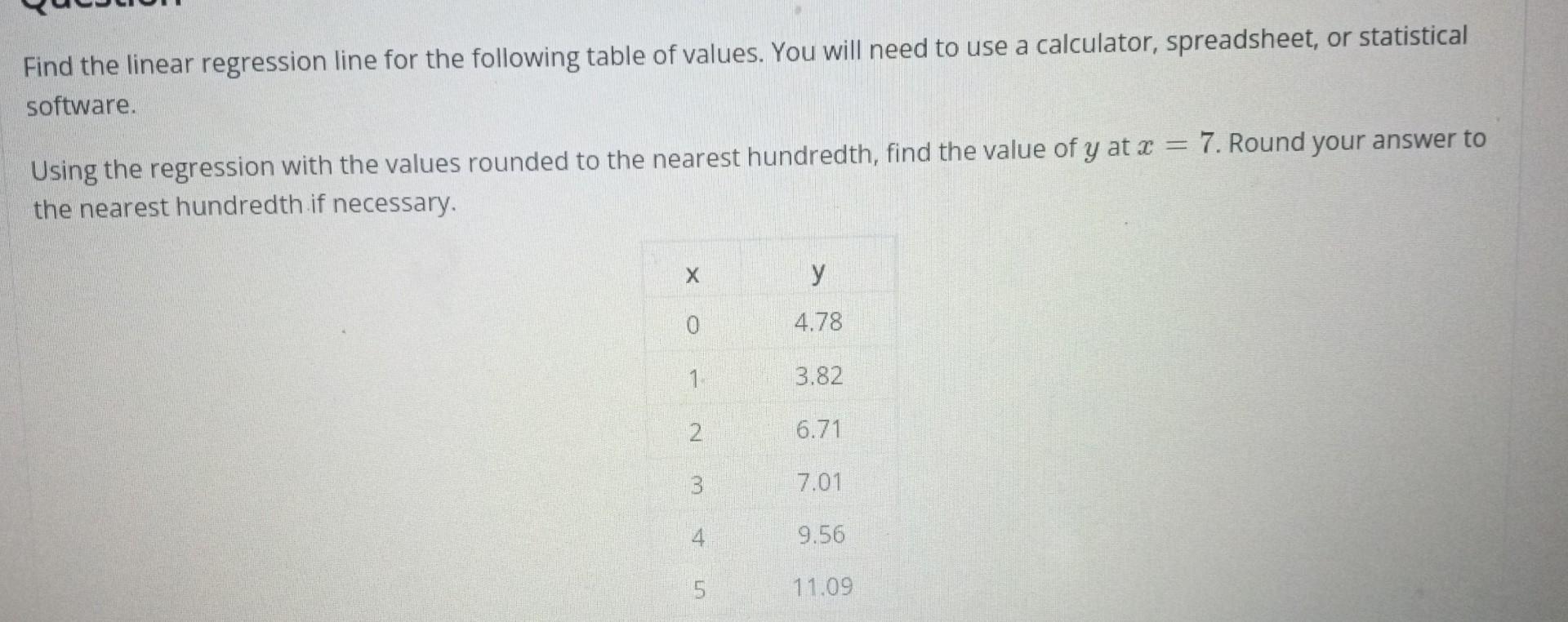Solved Find the linear regression line for the following | Chegg.com