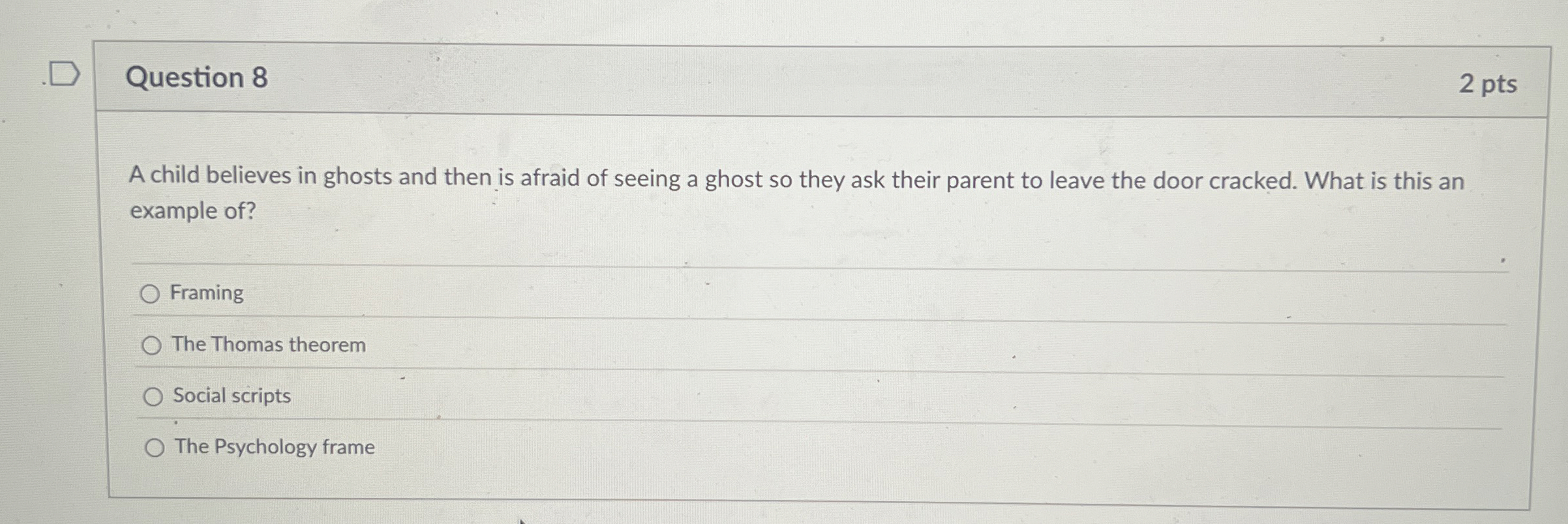 Solved Question 82 ﻿ptsA child believes in ghosts and then | Chegg.com