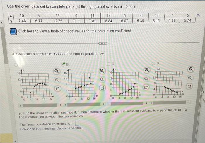 Solved Use the given data set to complete parts (a) through | Chegg.com