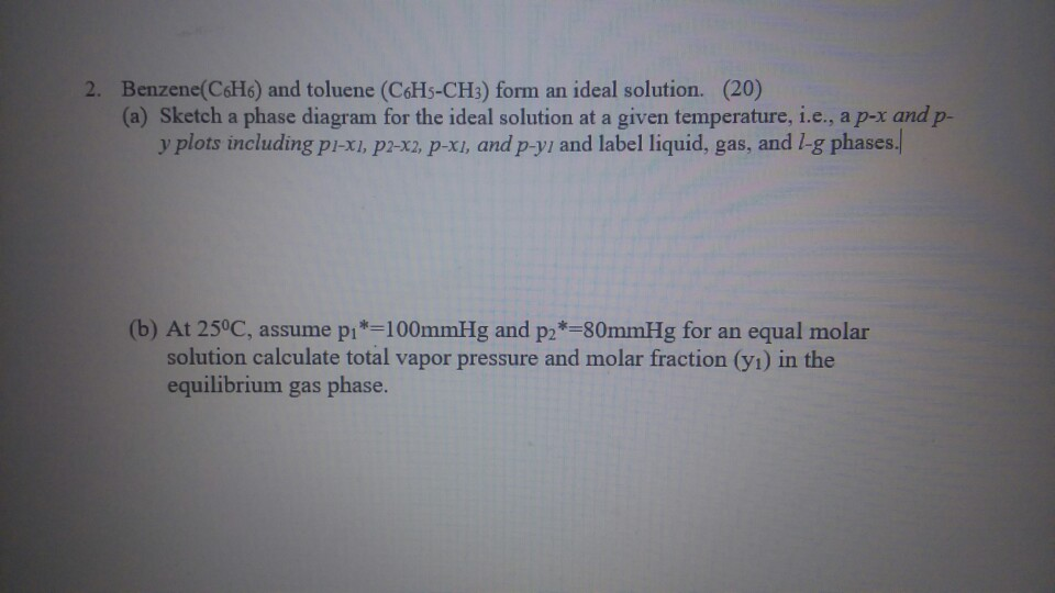 Solved 2. Benzene(C6H6) and toluene (C6H5-CH3) form an ideal | Chegg.com