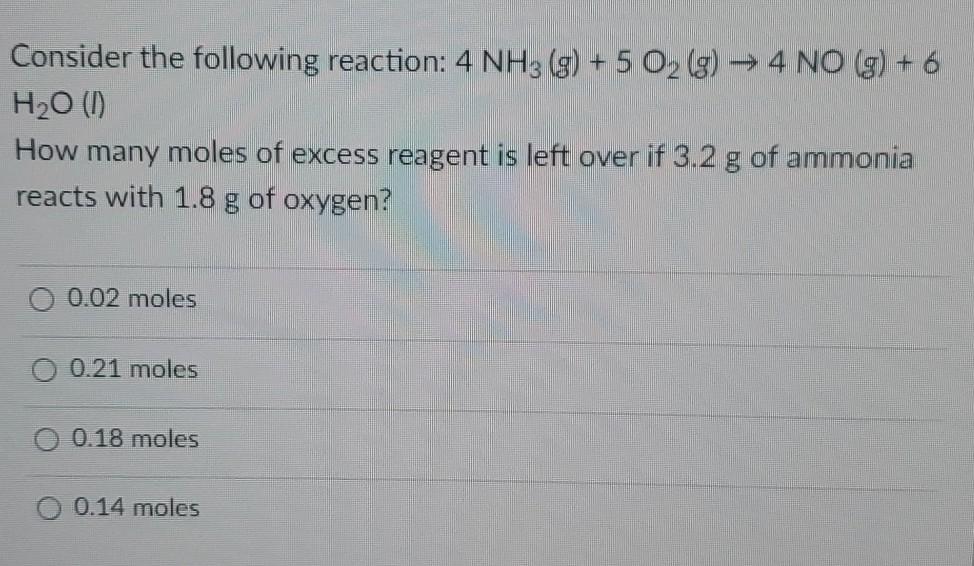 Solved Consider the following reaction: 4 NH3 (g) + 5 O2(g) | Chegg.com