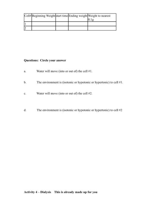 Lab 5 Membrane Transport Purpose: This lab exercise | Chegg.com