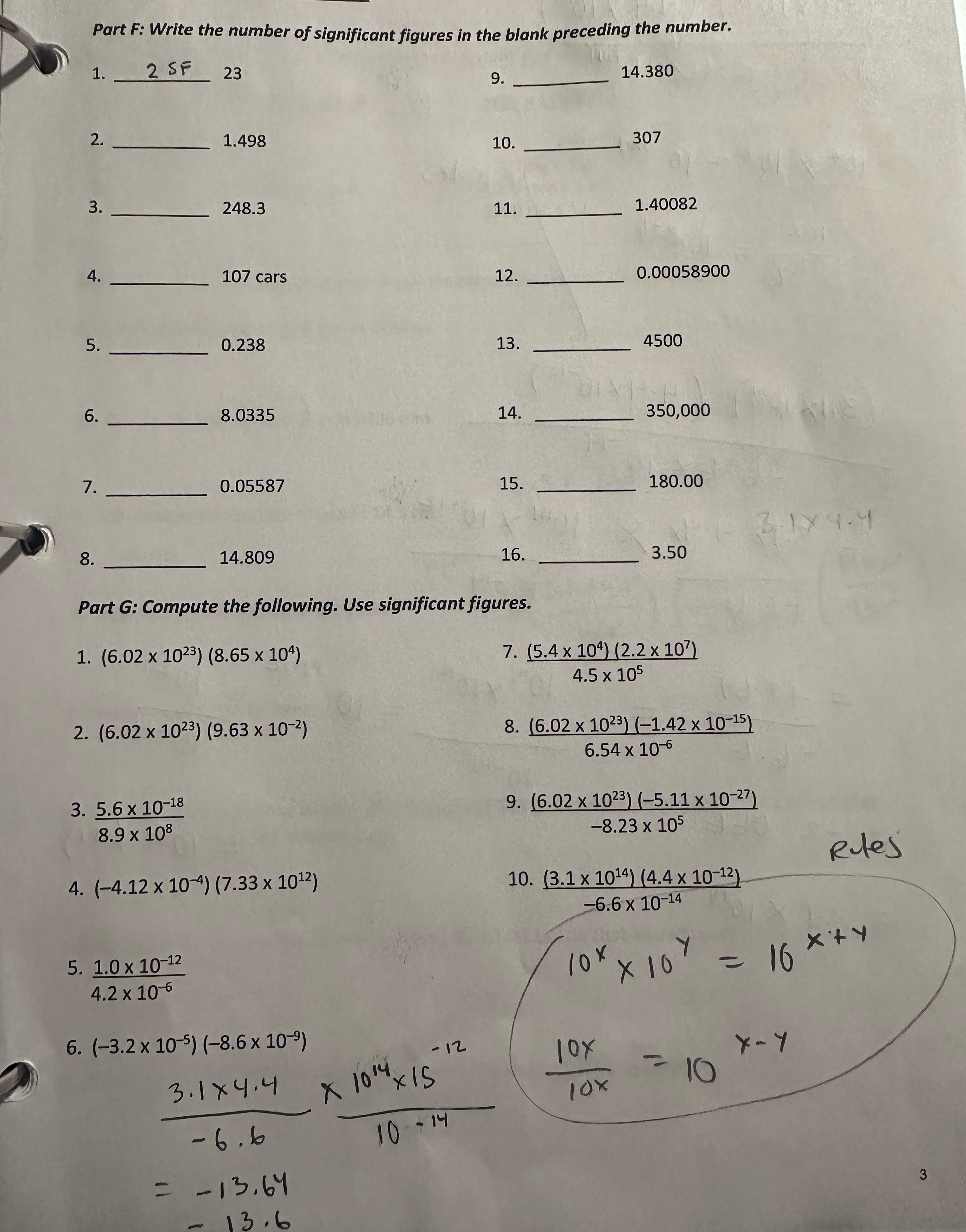 Solved Part F: Write the number of significant figures in | Chegg.com