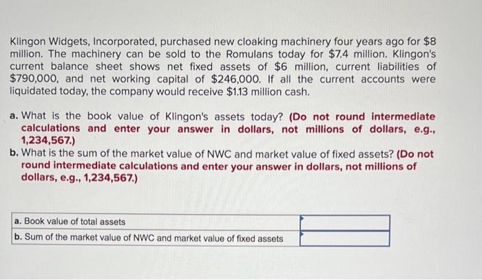 Solved Klingon Widgets, Incorporated, purchased new cloaking | Chegg.com