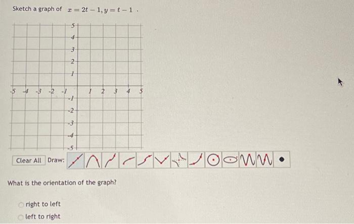 Solved Sketch a graph of x = 2t - 1; y = t - 1 | Chegg.com