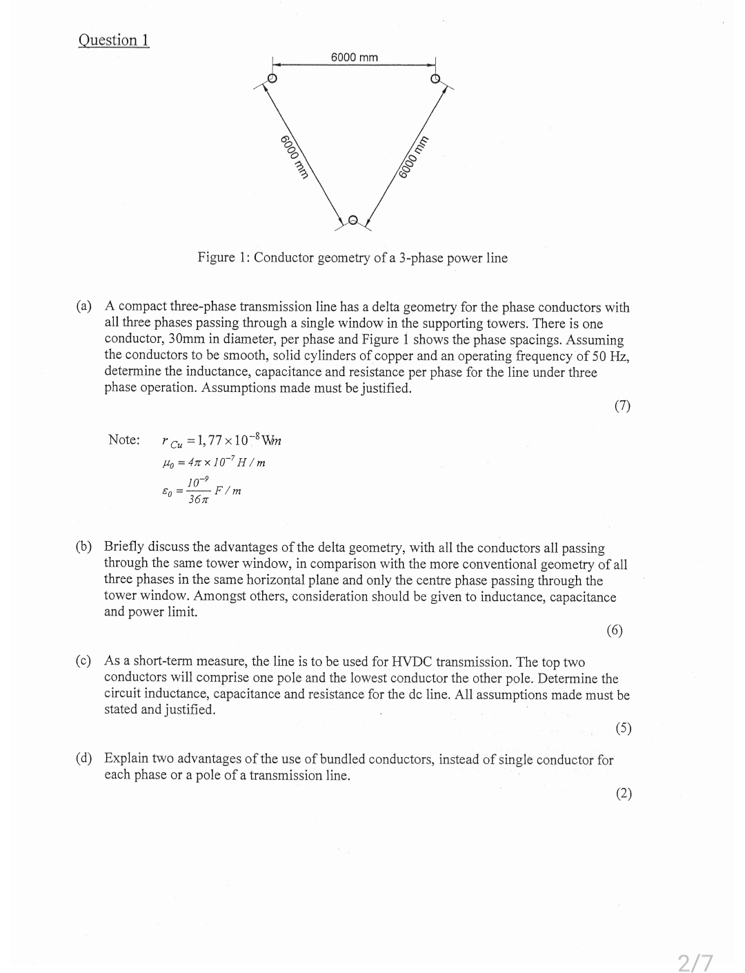 Solved Question 1Figure 1: Conductor geometry of a 3-phase | Chegg.com