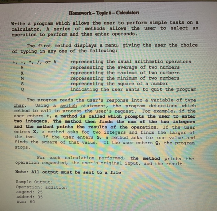 Solved Homework - Topic 6- Calculator: Write a program which | Chegg.com