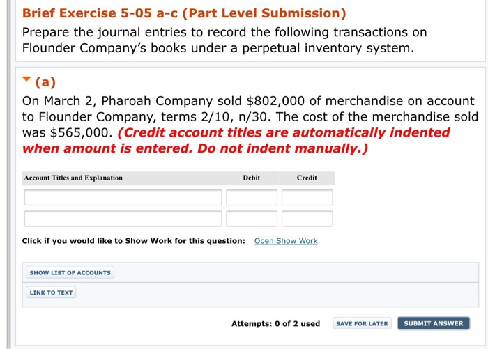 Solved Brief Exercise 5-05 a-c (Part Level Submission) | Chegg.com