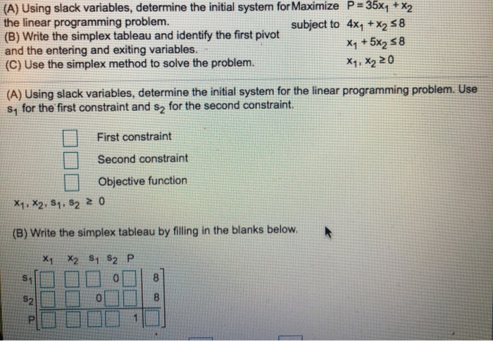 Solved (A) Using slack variables, determine the initial | Chegg.com