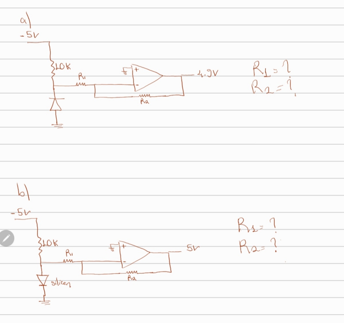 Solved a) ﻿find the resistors value;-5vR1=R2=b)find the | Chegg.com
