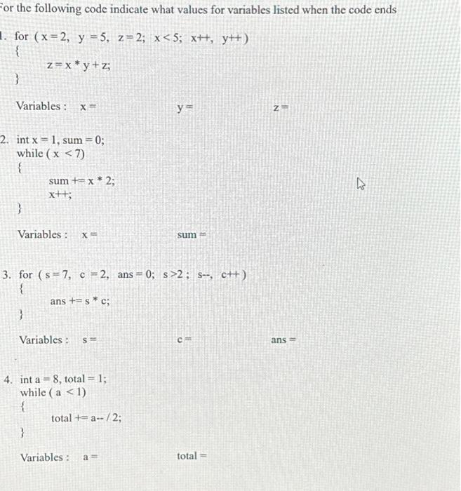 Solved 1.) x=5,y=8,z=58 2.) x=7, sum =42 3.) s=2,c=7, ans | Chegg.com