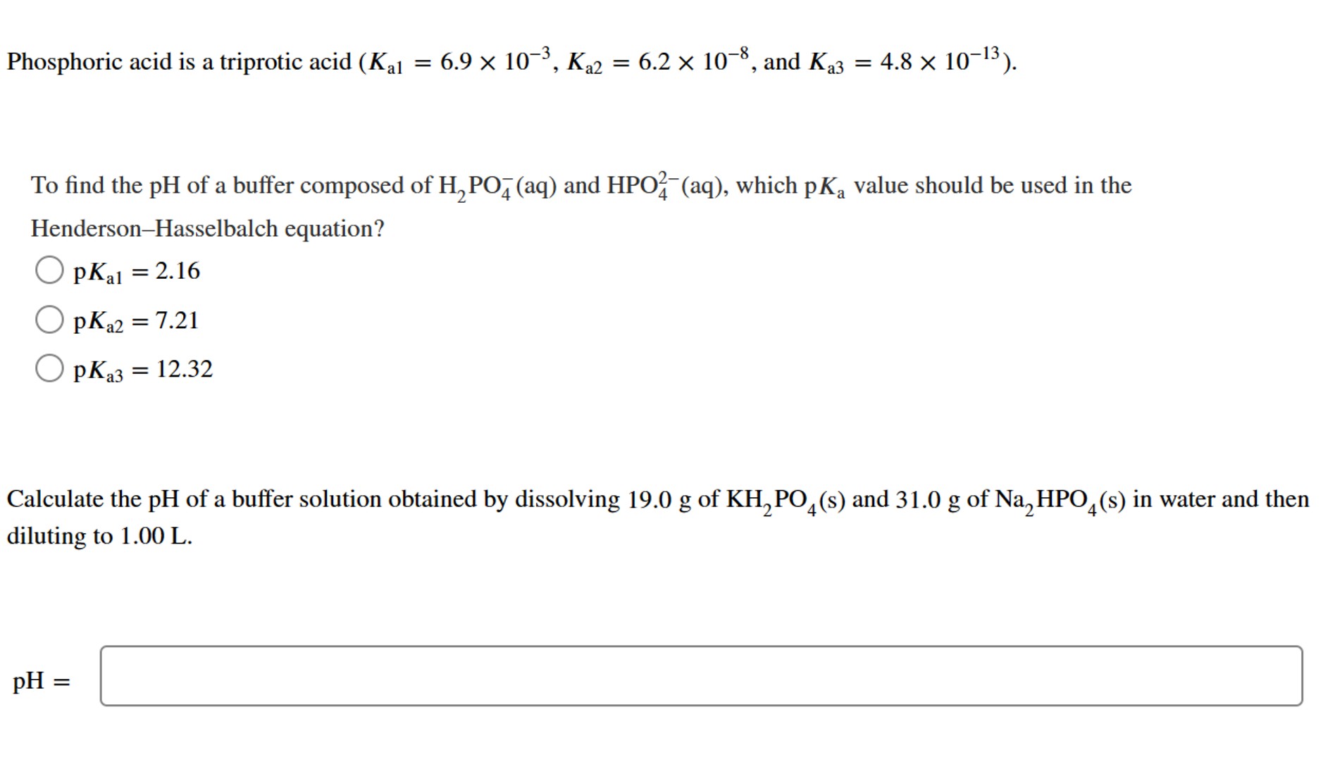 Solved Phosphoric acid is a triprotic acid , ﻿and | Chegg.com