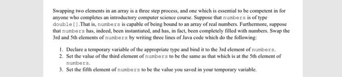 Solved Swapping two elements in an array is a three step | Chegg.com
