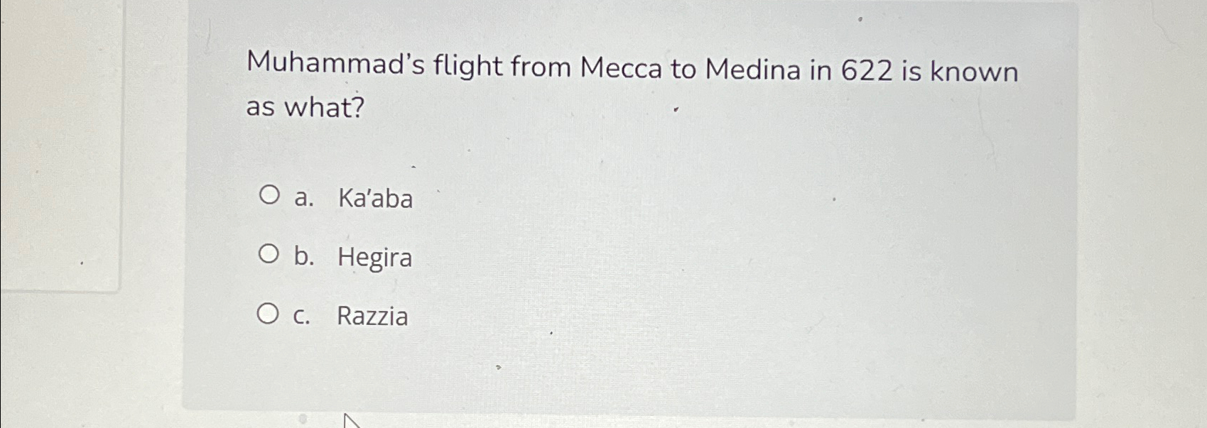 Solved Muhammad's flight from Mecca to Medina in 622 ﻿is | Chegg.com
