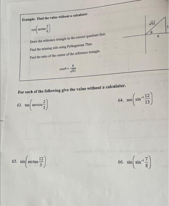 Solved Example: Find the value without a calculator. \\[ | Chegg.com