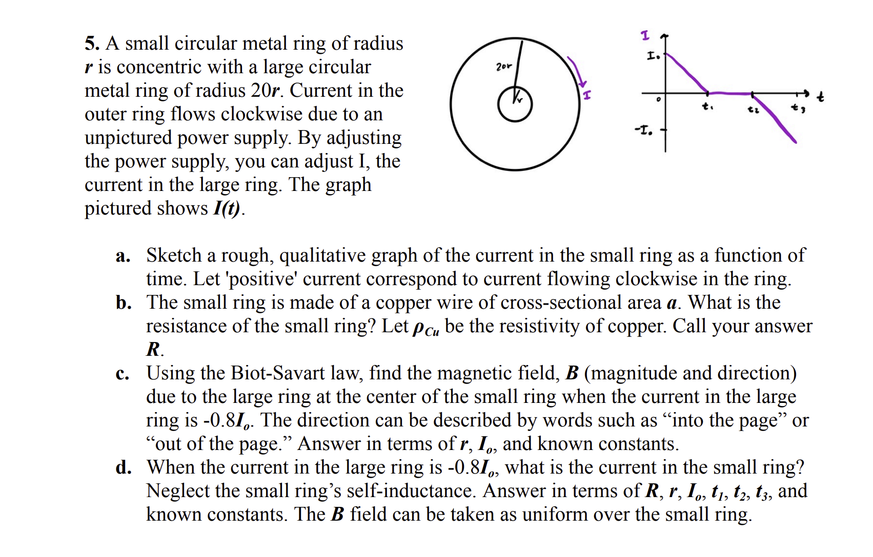 Solved 1 ﻿I. 2or ﻿A small circular metal ring of ﻿radius | Chegg.com