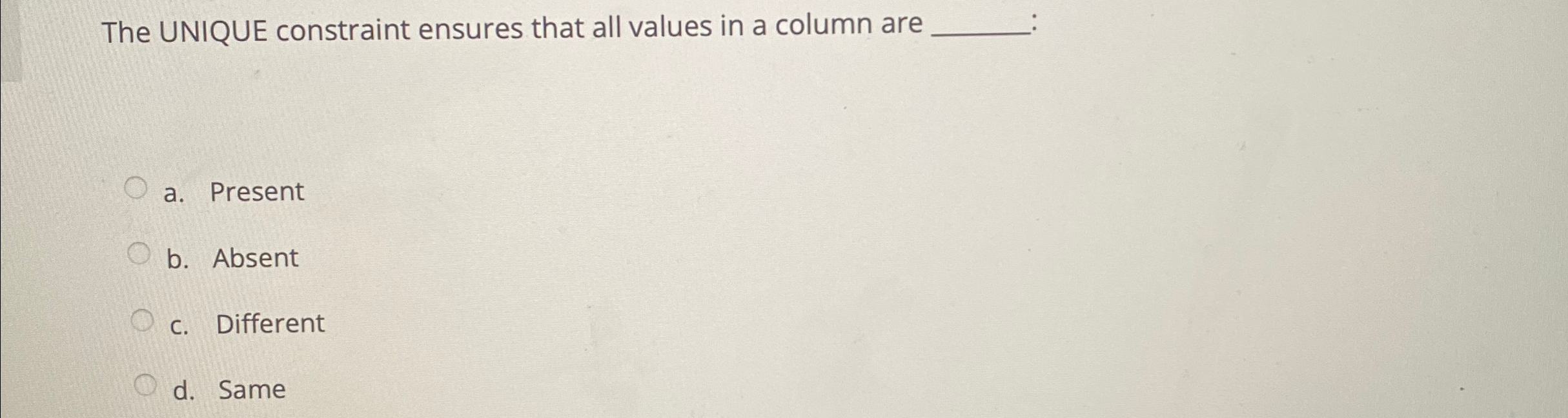 Solved The UNIQUE constraint ensures that all values in a | Chegg.com