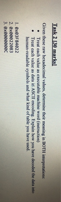 Solved Task 2 [30 marks] Given these raw hexadecimal values, | Chegg.com