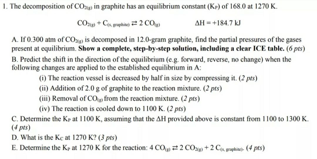Solved 1. The decomposition of CO2(g) in graphite has an | Chegg.com