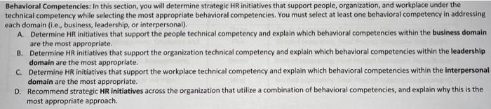 Solved Behavioral Competencies: In this section, you will | Chegg.com