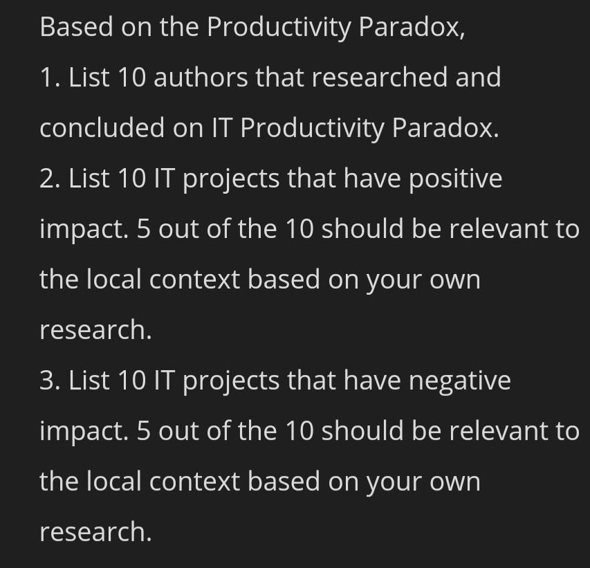 Solved Based on the Productivity Paradox, 1. List 10 authors | Chegg.com
