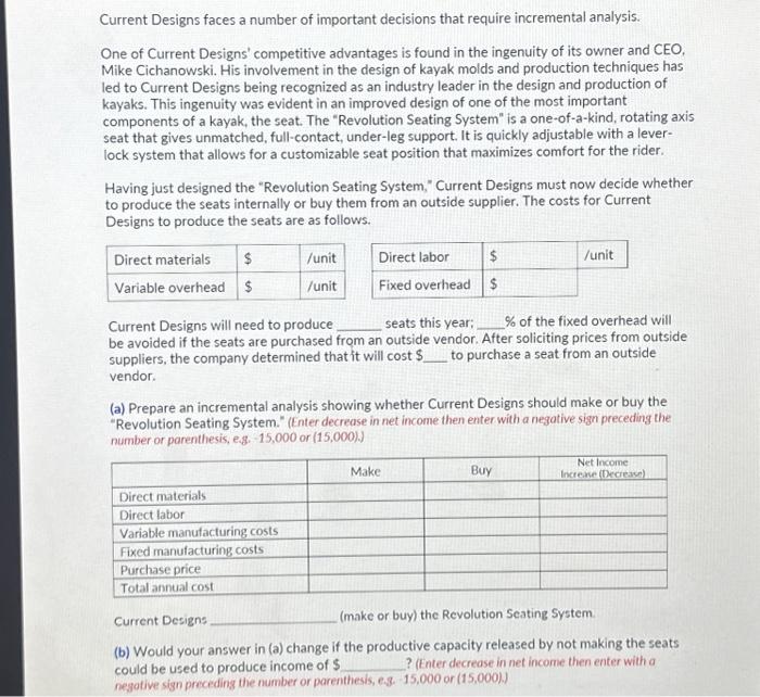 Solved Current Designs faces a number of important decisions | Chegg.com