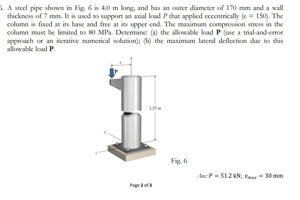 Solved 5. A steel hollow tube supports an axial load P which | Chegg.com