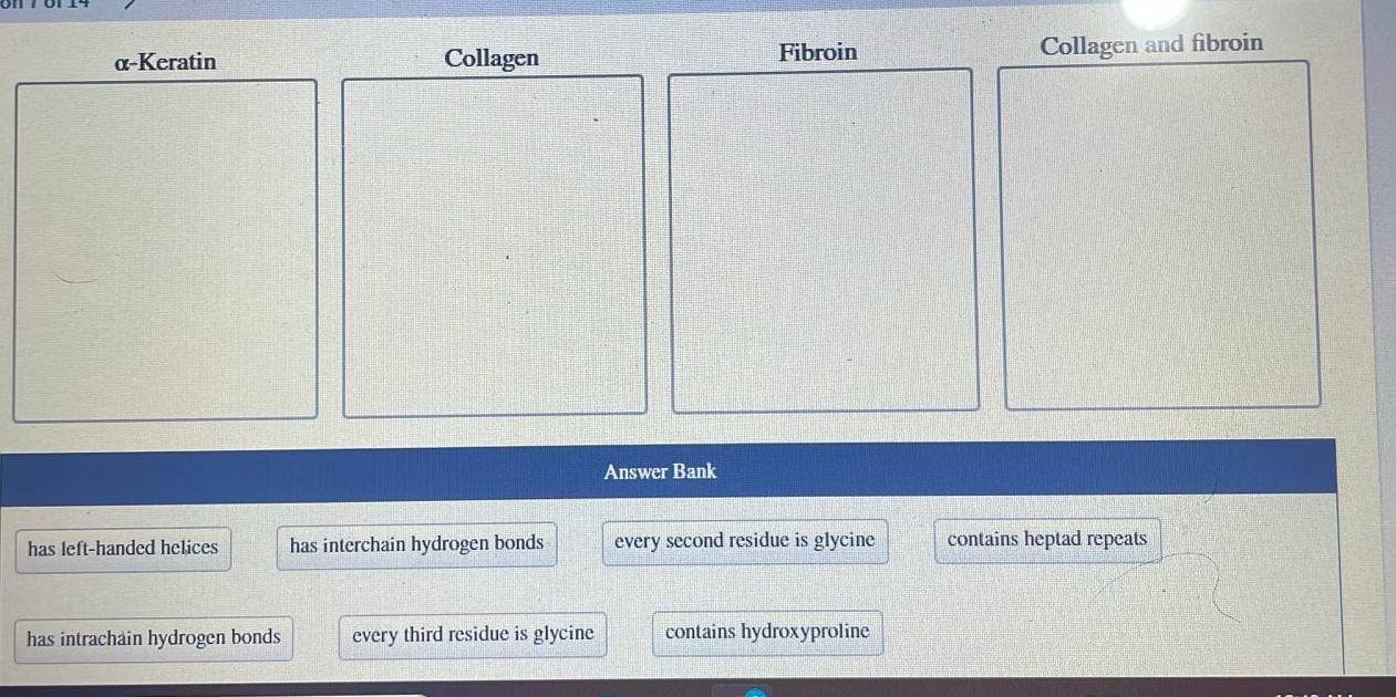 Solved α-KeratinCollagenFibroinCollagen and fibroinAnswer | Chegg.com